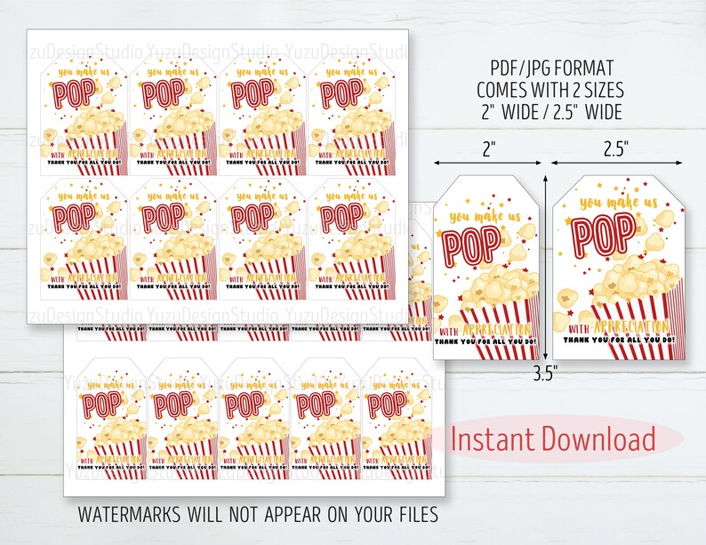 Printable Teacher Appreciation Week Popcorn Tag Nurses Week - Etsy