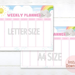 Rainbow Kids Weekly Planner Printable Kids Daily Schedule Sunshine to ...