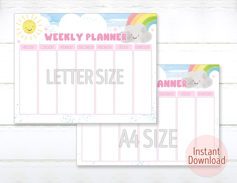 Rainbow Kids Weekly Planner Printable Kids Daily Schedule | Etsy
