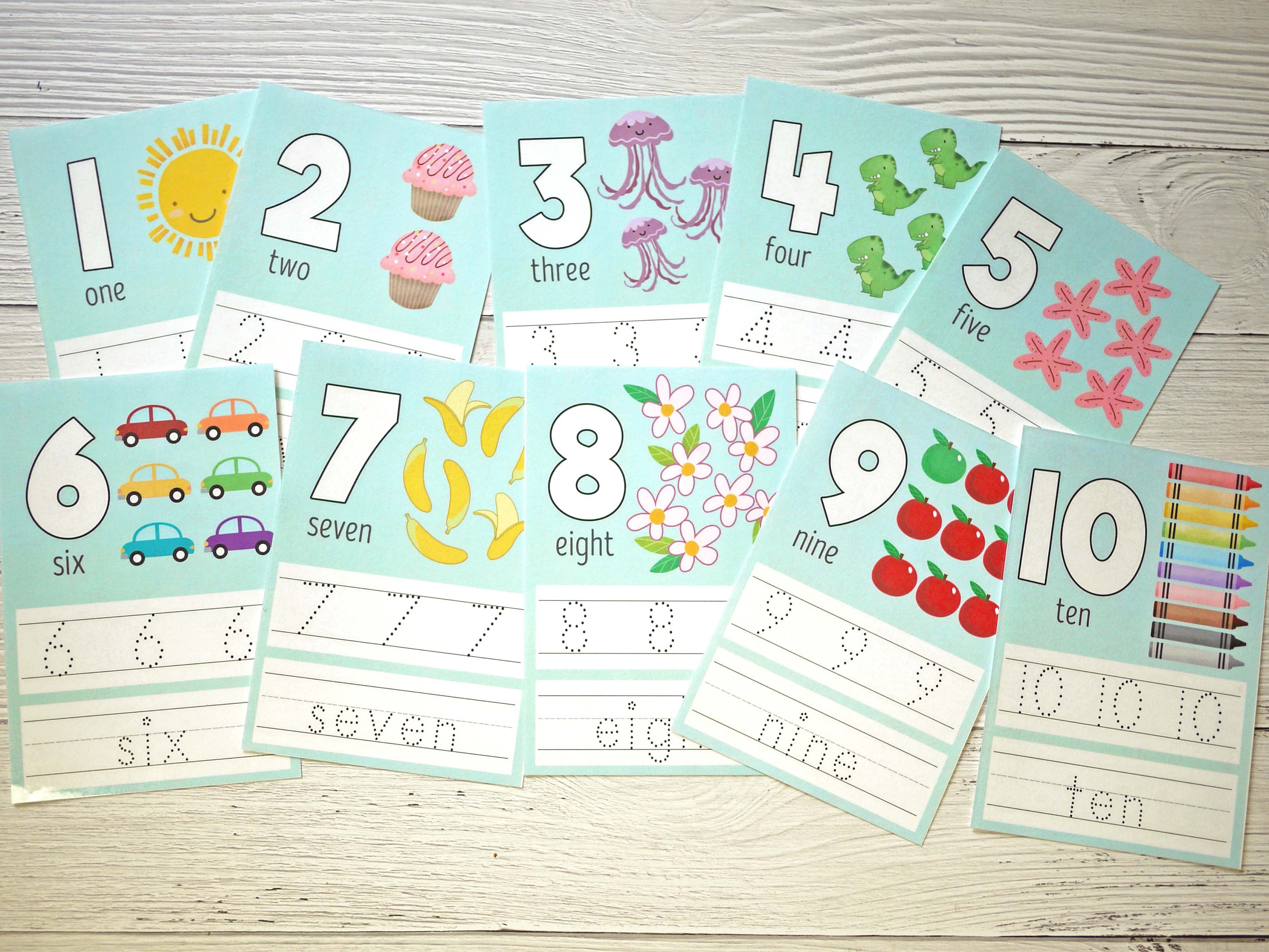 Printable Numbers 1 to 10 Tracing Flashcards Math Worksheets | Etsy