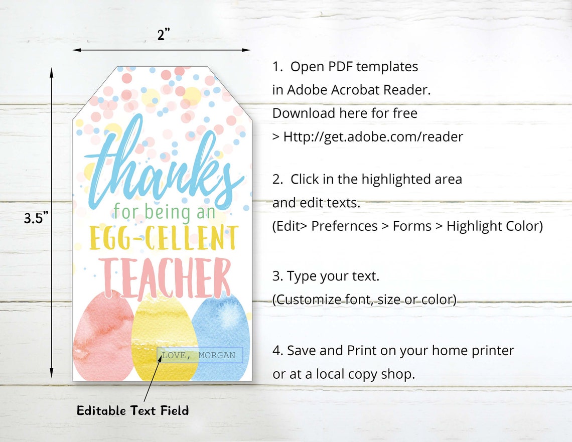 Printable Easter Teacher Tags Easter Egg-cellent Teacher | Etsy