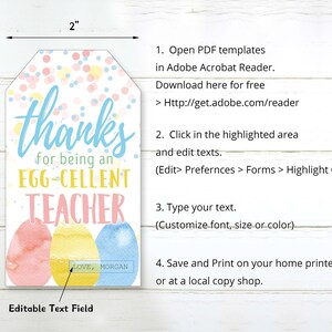 Printable Easter Teacher Tags Easter Egg-cellent Teacher EDITABLE PDF ...