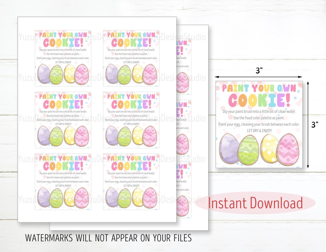 Printable PYO Cookie Tag With Instructions Paint Your Own - Etsy