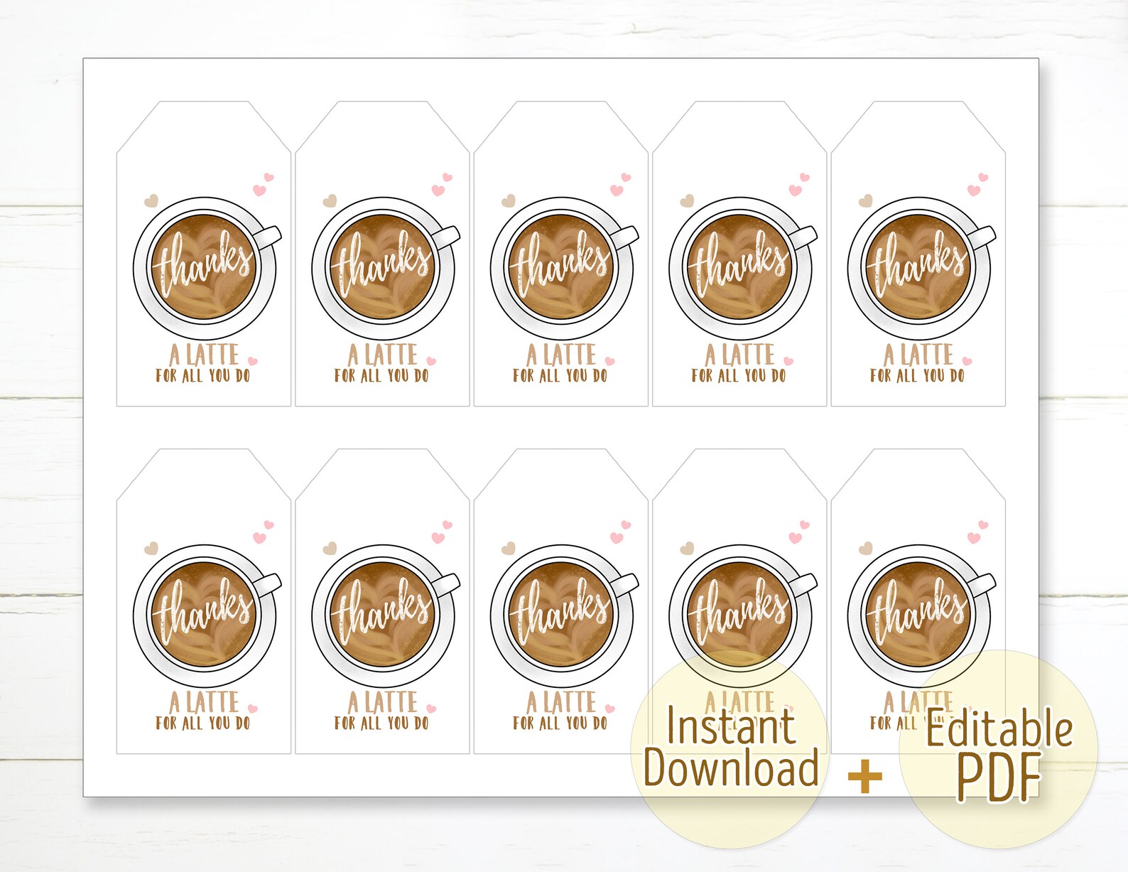 Printable Thanks A Latte Teacher Appreciation Week Coffee Gift - Etsy