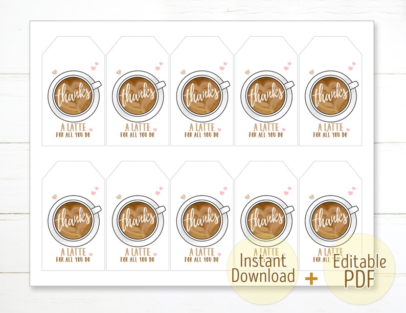 Printable Thanks A Latte Teacher Appreciation Week Coffee Gift - Etsy