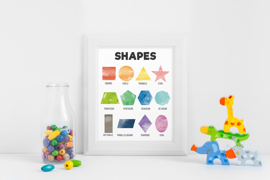 Watercolor Rainbow Shape Chart Geometric Shapes Preschool Poster Home ...