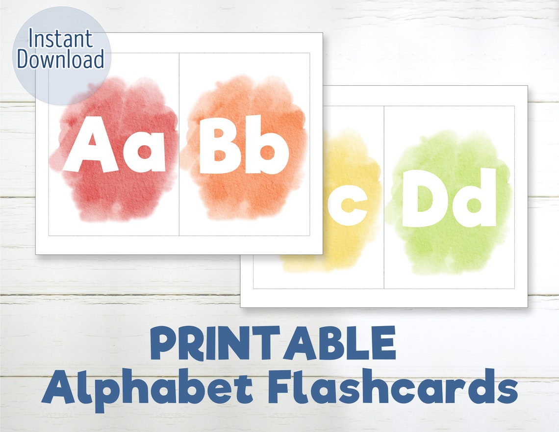 Printable Watercolor Rainbow Alphabet Flash Cards Letter Flashcards ...