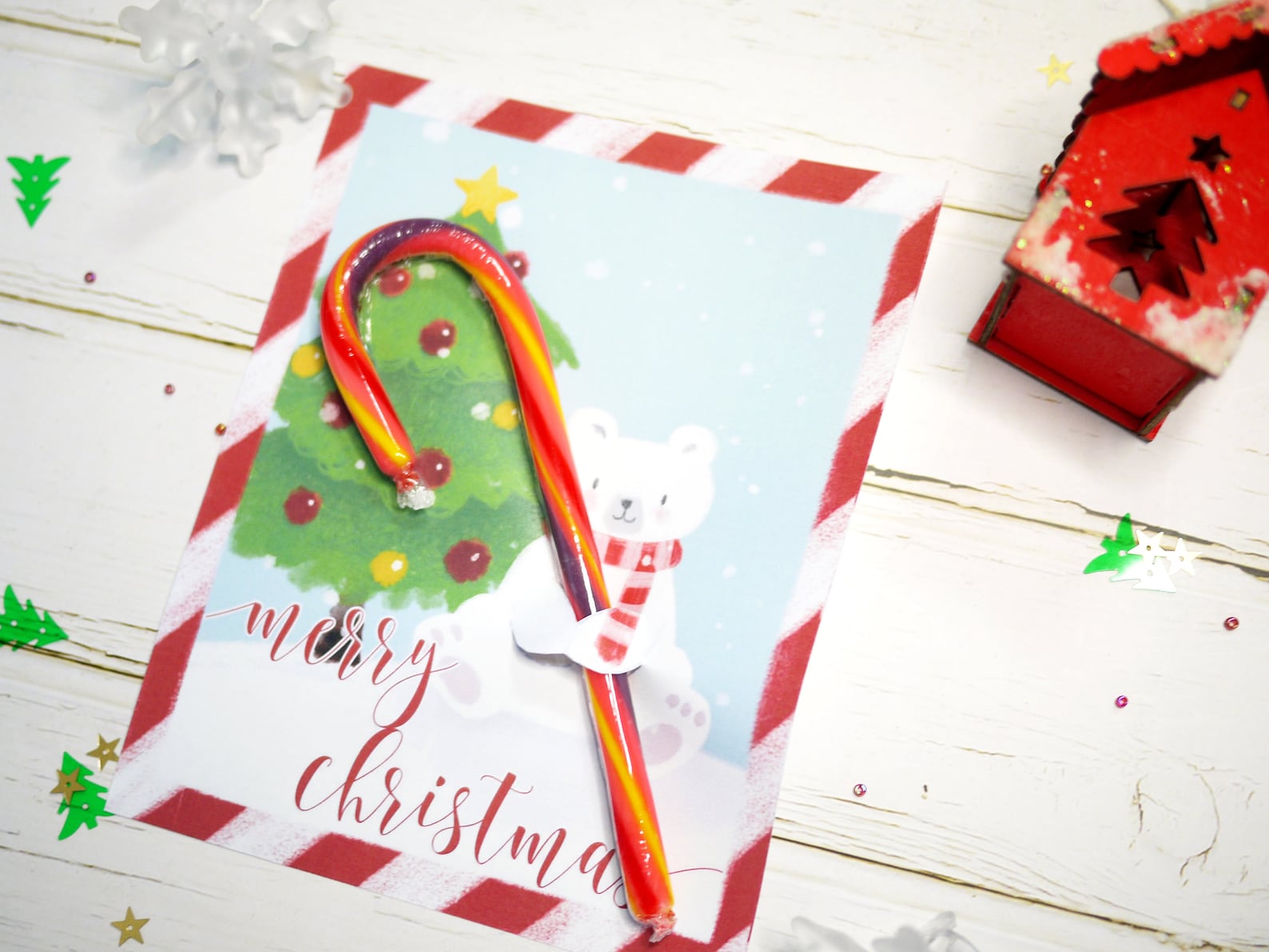 Polar Bear Christmas Candy Cane Holder Card for Kids Classroom - Etsy