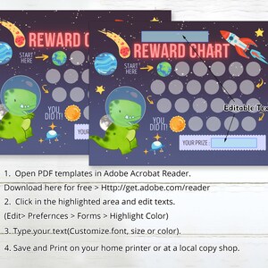 Printable Dinosaur Space Reward Chart for Kids Editable PDF Behavior ...