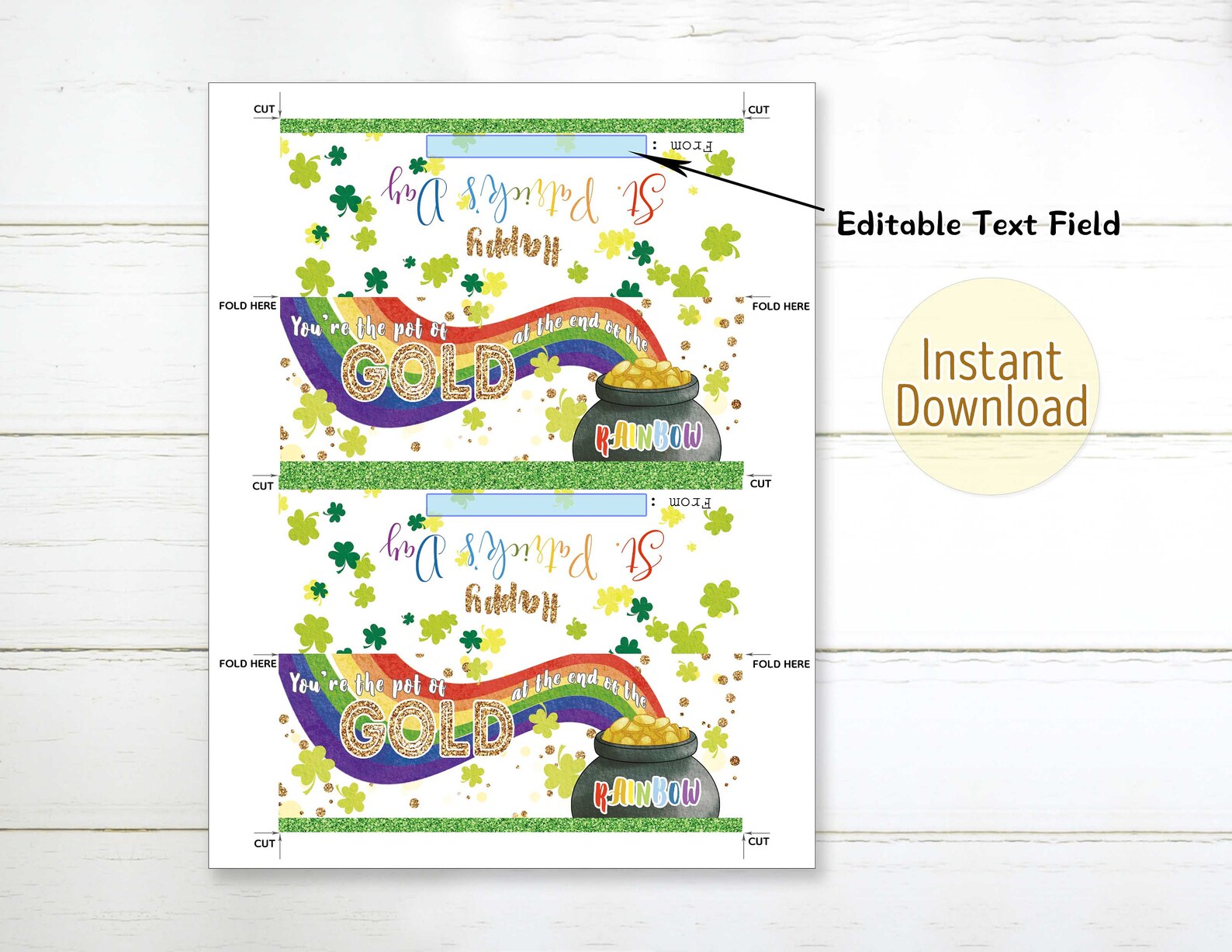 St. Patrick's Day Editable Treat Bag Toppers Pot of Gold - Etsy