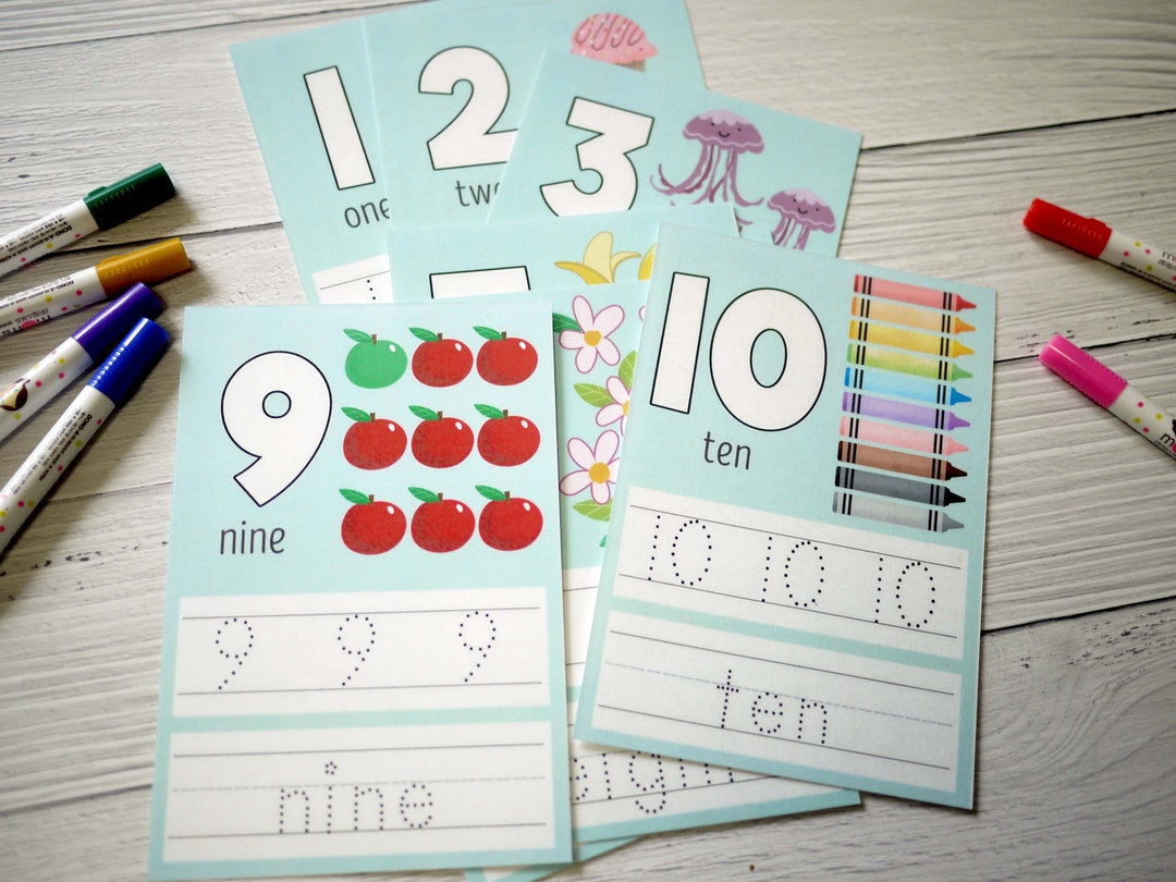 Printable Numbers 1 to 10 Tracing Flashcards Math Worksheets Preschool ...