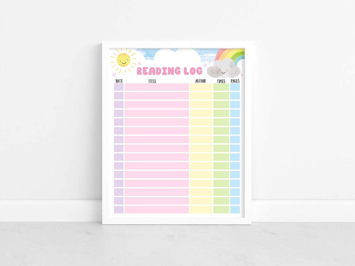 Rainbow Kids Reading Log Printable Sunshine Reading Journal | Etsy