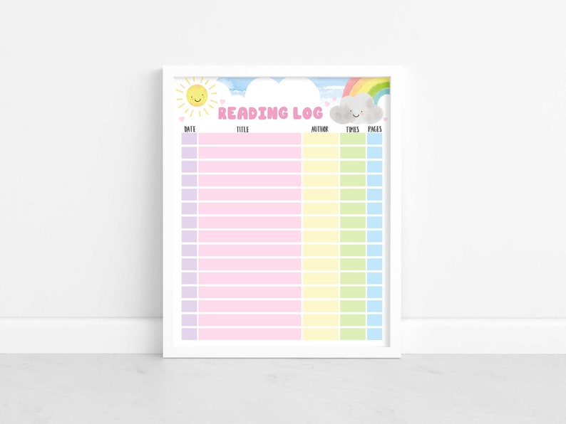 Rainbow Kids Reading Log Printable Sunshine Reading Journal | Etsy