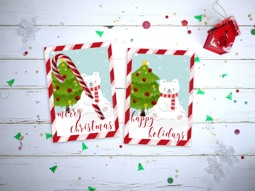 Polar Bear Christmas Candy Cane Holder Card for Kids Classroom Holiday ...