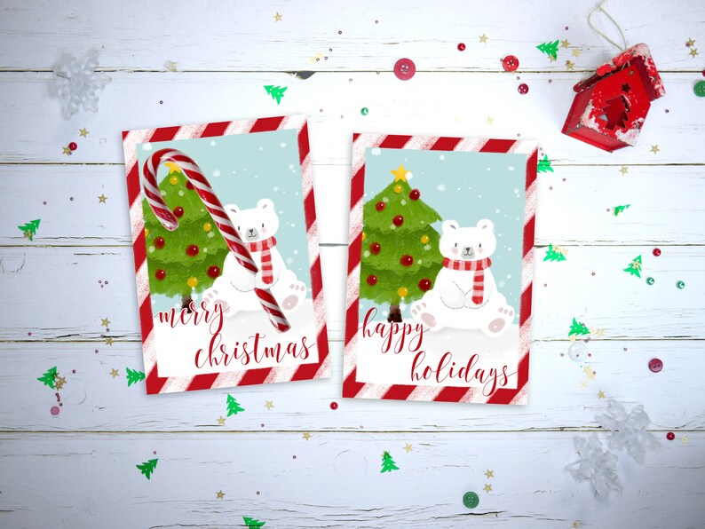 Polar Bear Christmas Candy Cane Holder Card for Kids Classroom - Etsy