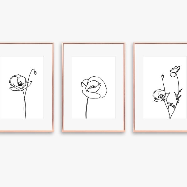 Poppy Line Art - Etsy