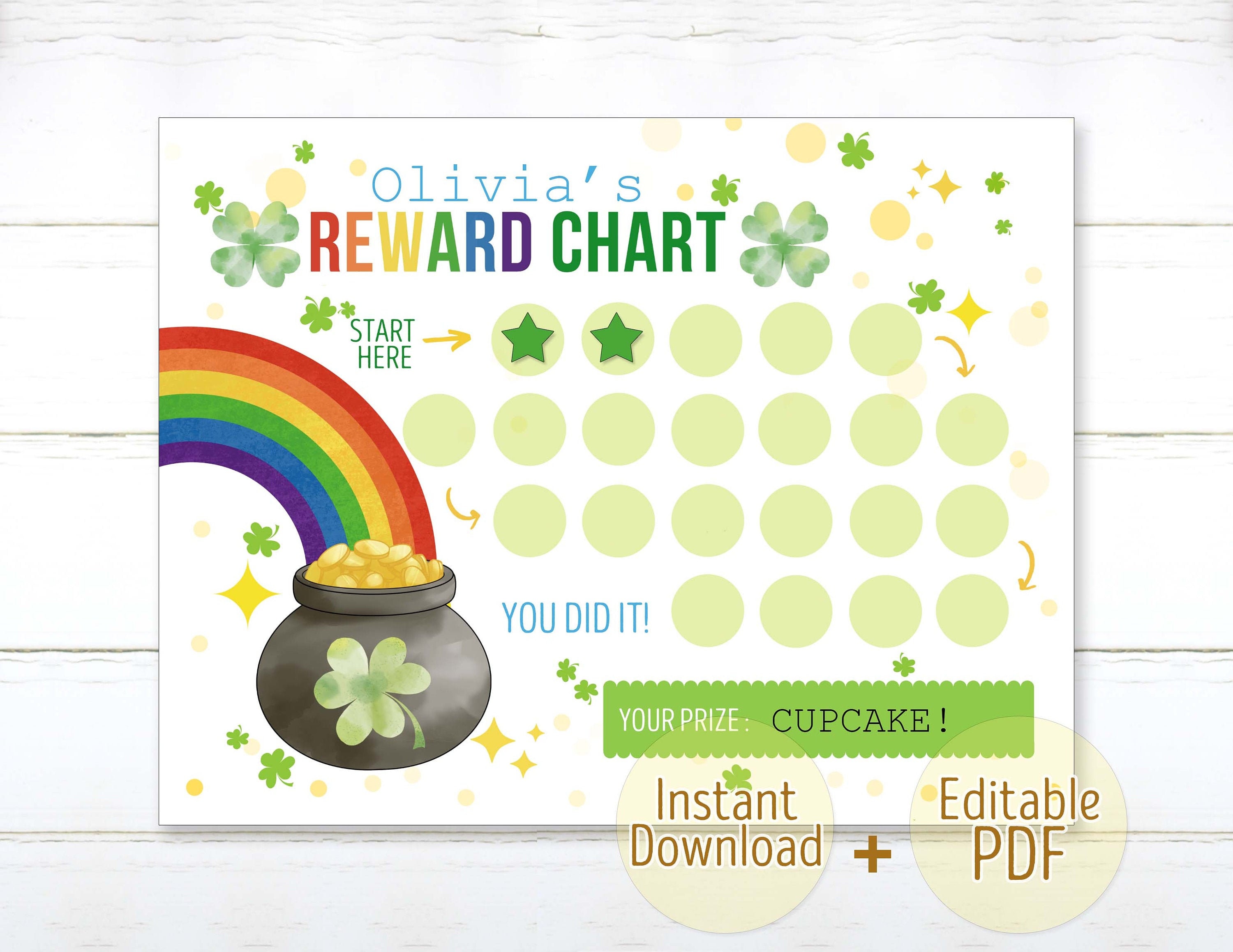 Editable Reward Chart for Kids St Patrick Pot of Gold Behavior Chart ...