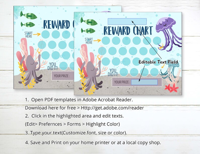 Printable Undersea Reward Chart for Kids Editable PDF Ocean - Etsy