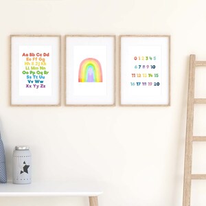 ABC Poster Set of 3 Prints Numbers Alphabet Rainbow Watercolor ...