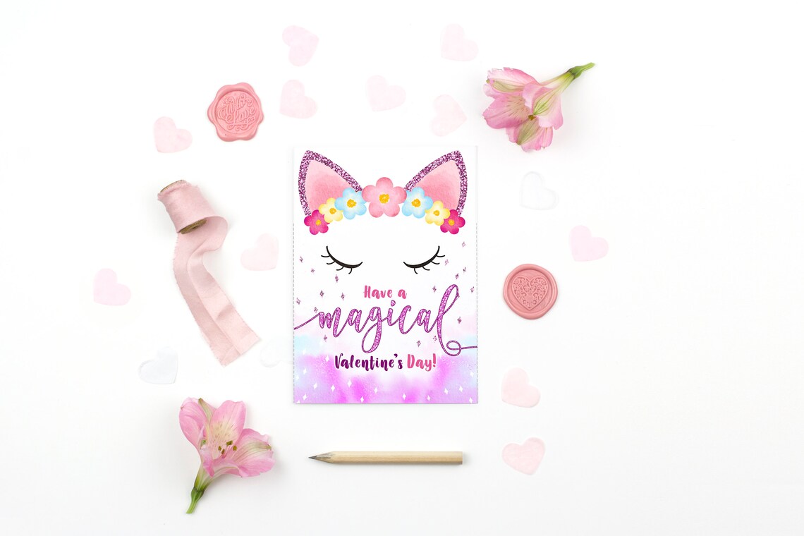 Unicorn Valentines Day Tags for Kids, Printable Valentine Gift Card ...