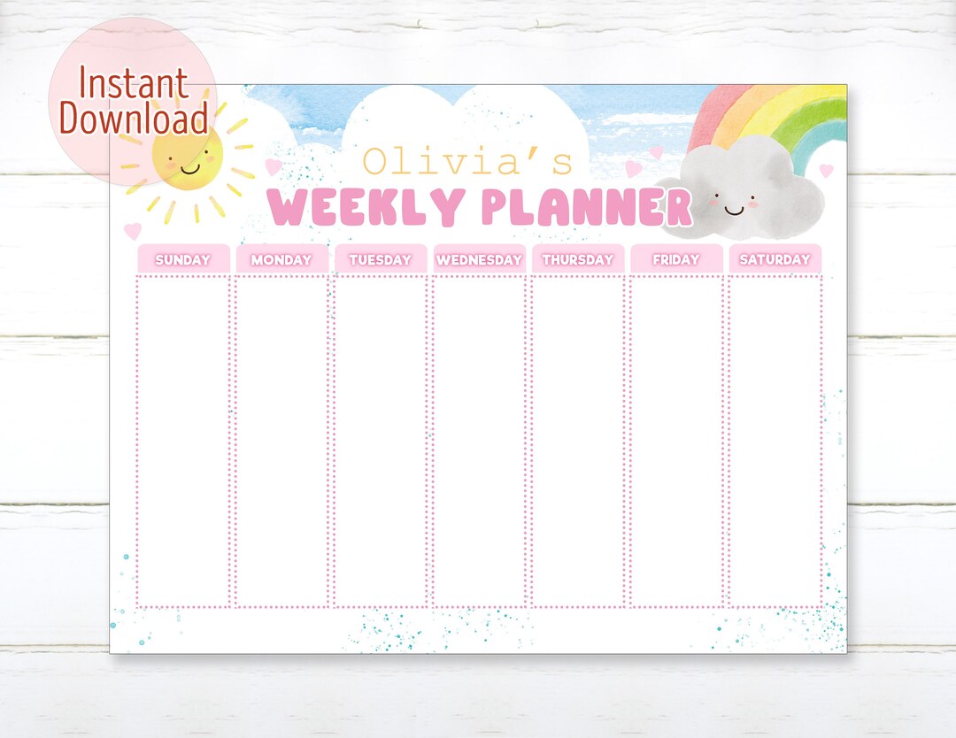 Rainbow Kids Weekly Planner Printable Kids Daily Schedule Sunshine to ...