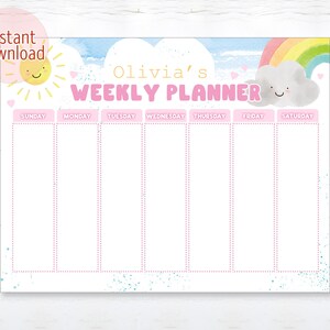 Rainbow Kids Weekly Planner Printable Kids Daily Schedule Sunshine to ...