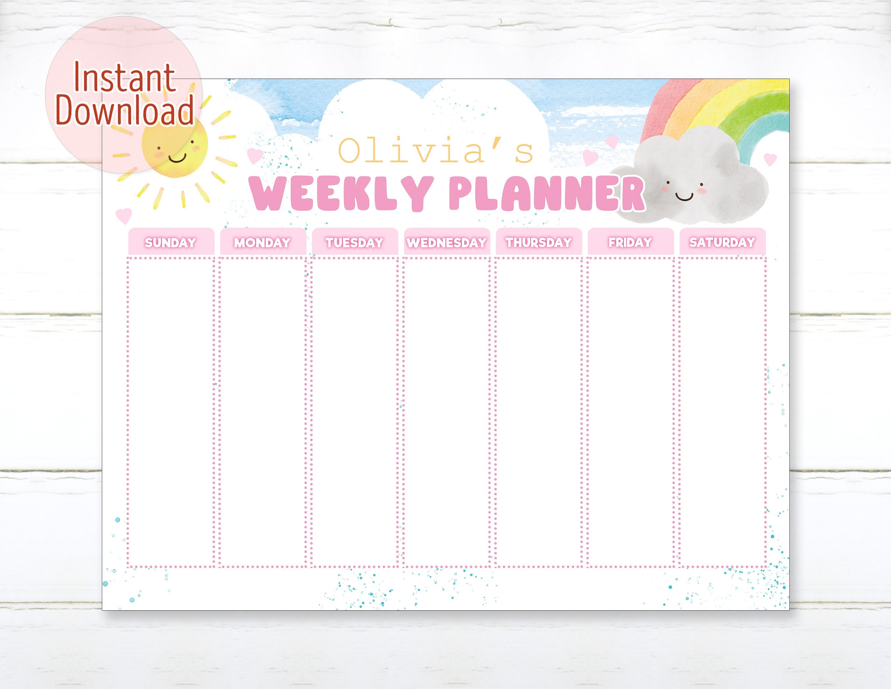 Rainbow Kids Weekly Planner Printable Kids Daily Schedule Sunshine to ...