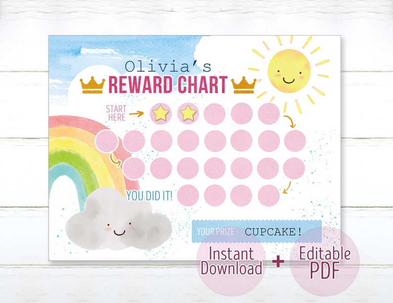 Printable Rainbow Reward Chart for Kids Editable PDF Sunshine - Etsy