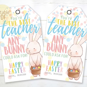 Printable Bunny Teacher Tags Easter EDITABLE PDF You're - Etsy