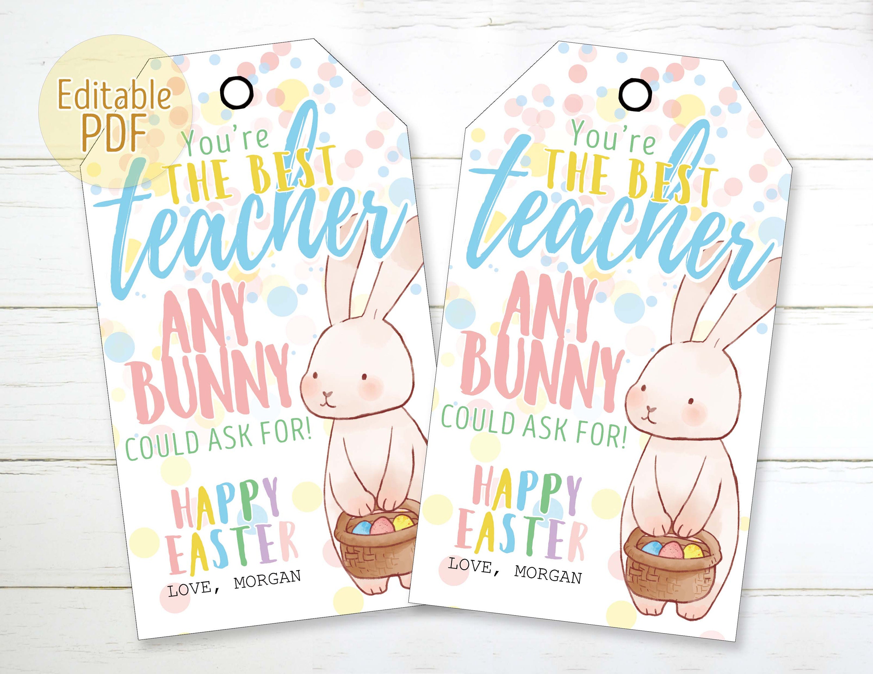 Printable Bunny Teacher Tags Easter EDITABLE PDF You're the Best ...