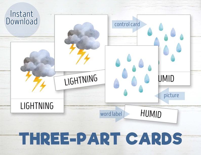 Printable Weather Flash Cards Learning Busy Book Three Part - Etsy
