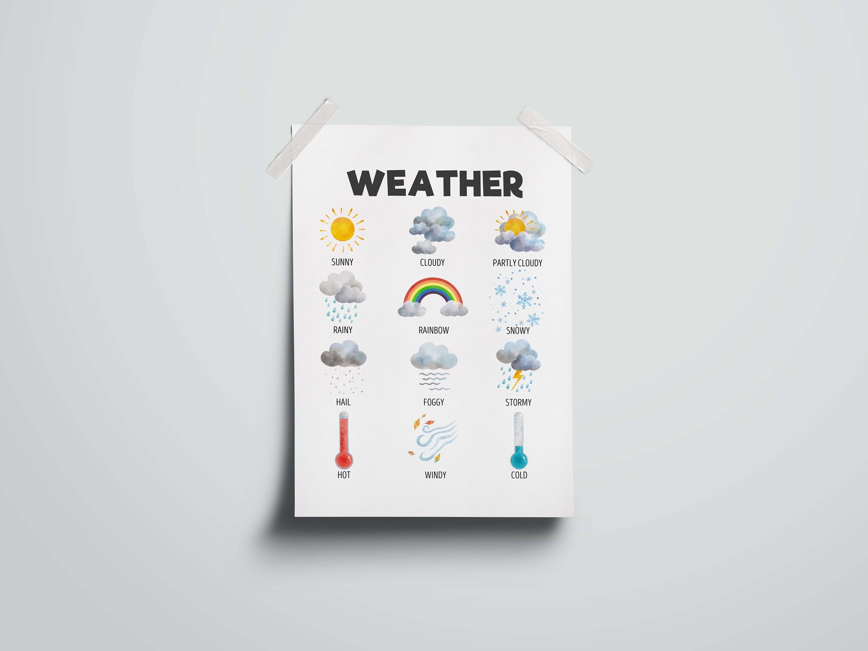 Weather Printable Watercolor Weather Chart Home School Print Classroom ...