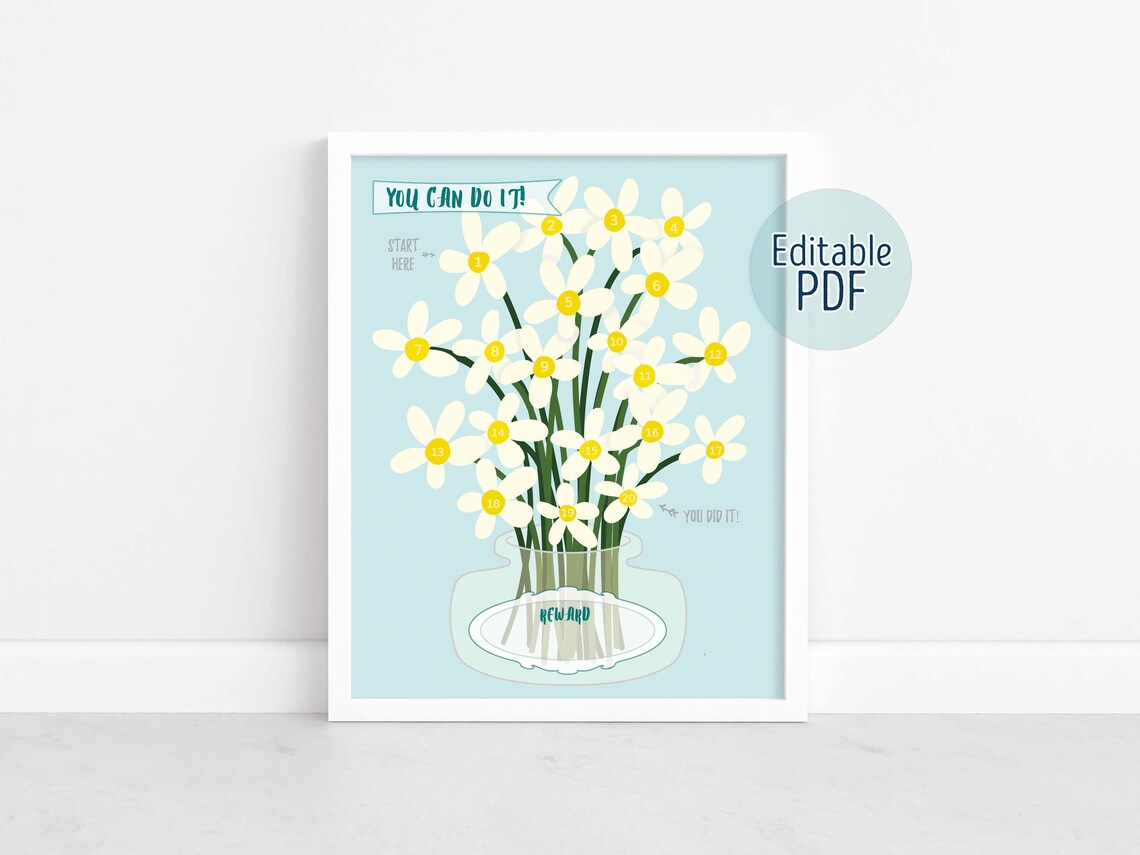 Printable Reward Chart for Kids Blue Flower Behavior Chart - Etsy