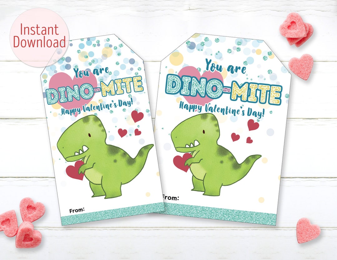 Dino-mite Valentine Tags Dinosaur Valentine Cards for Kids Dinomite ...