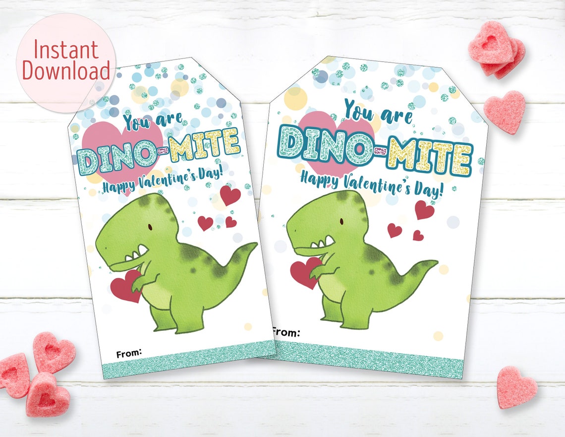 Dino-mite Valentine Tags Dinosaur Valentine Cards for Kids - Etsy
