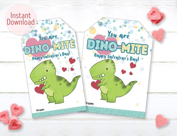 Dino-mite Valentine Tags Dinosaur Valentine Cards for Kids | Etsy