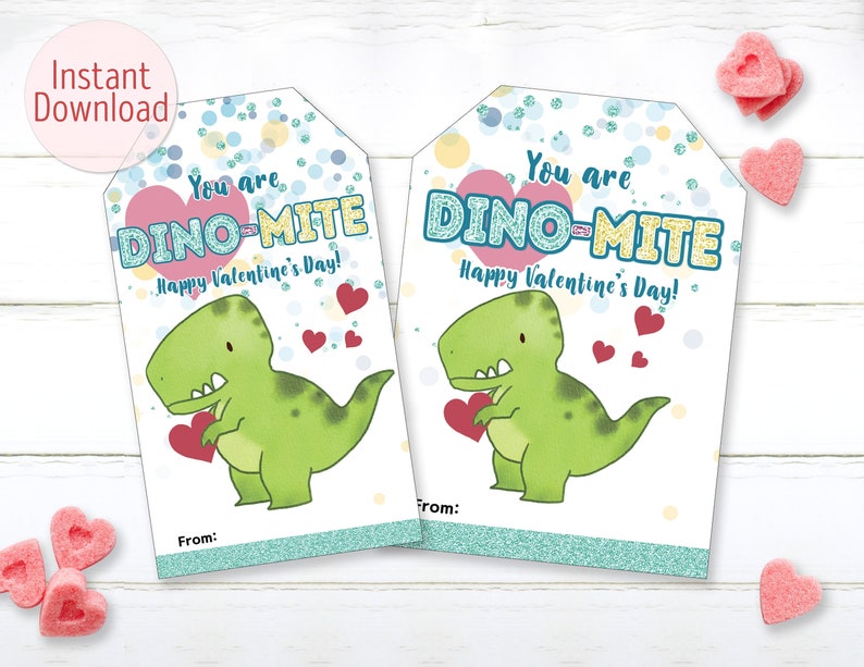 Dino-mite Valentine Tags Dinosaur Valentine Cards for Kids - Etsy