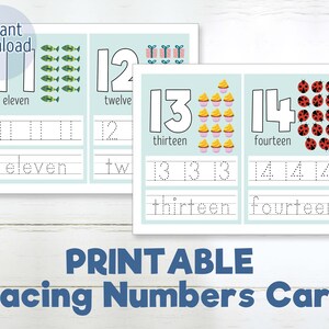 Printable Numbers 11 to 20 Tracing Flashcards Math Worksheets Preschool ...