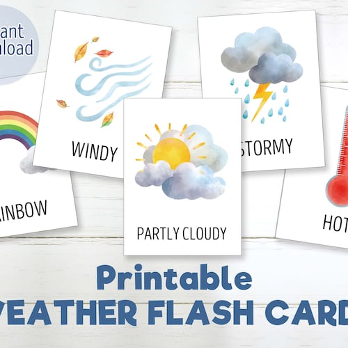 Weather Flash Cards Preschool Printable Preschool Learning - Etsy