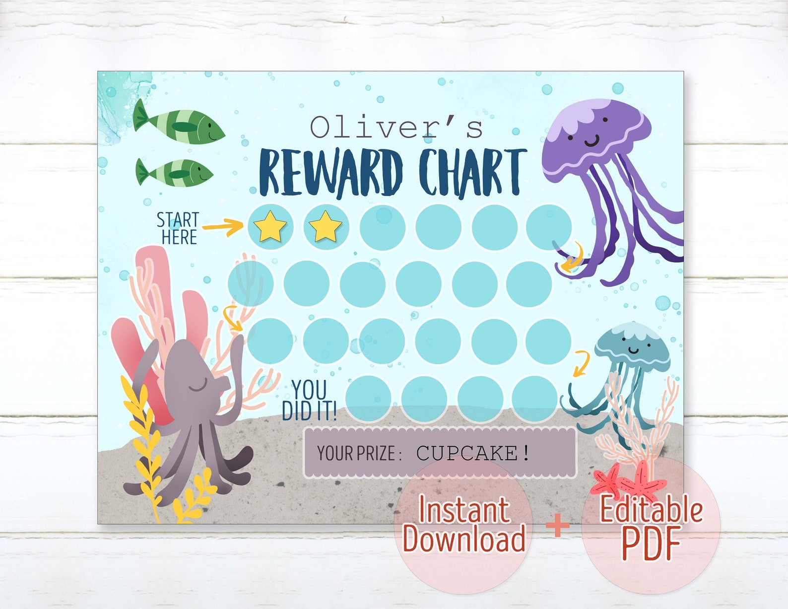 Printable Undersea Reward Chart for Kids Editable PDF Ocean Behavior ...