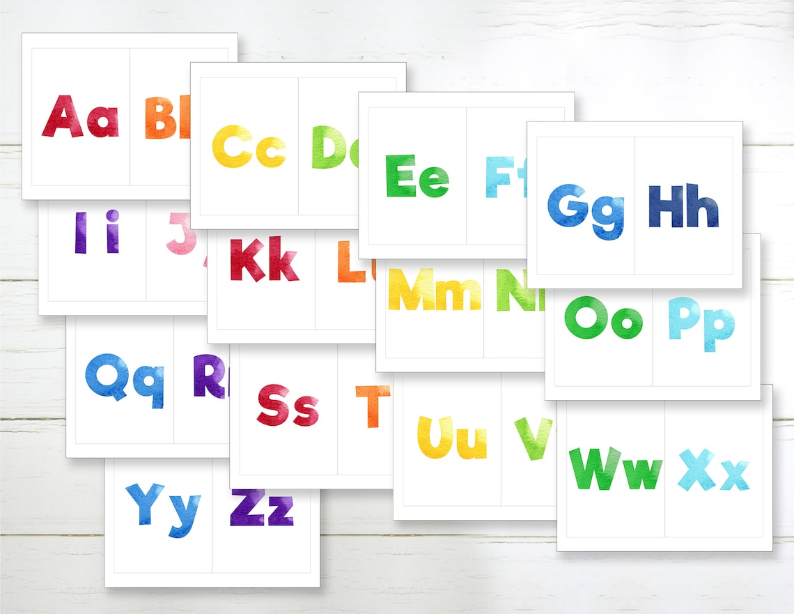 Printable Rainbow Alphabet Flash Cards Watercolor Letter - Etsy