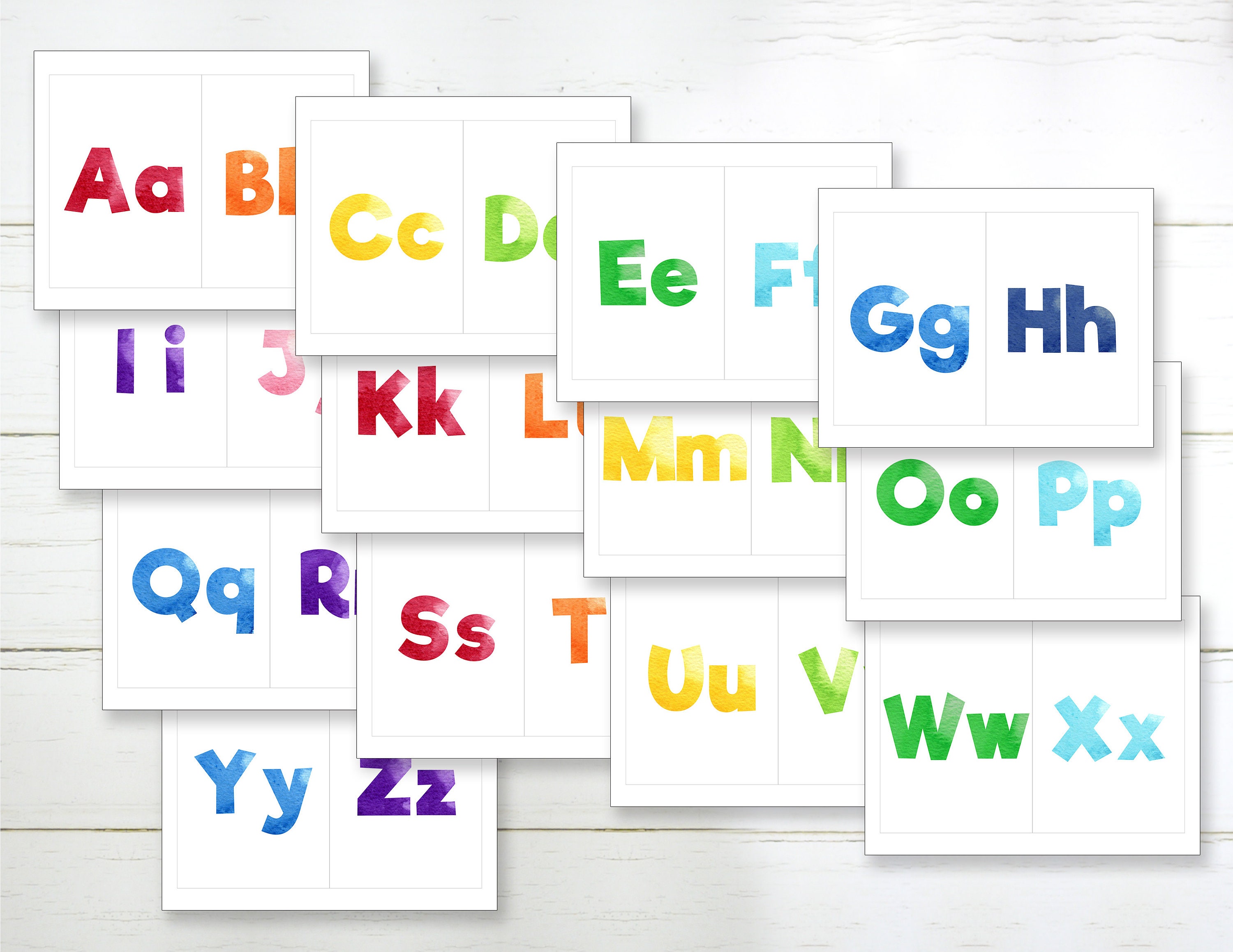 Printable Rainbow Alphabet Flash Cards Watercolor Letter Flashcards ...