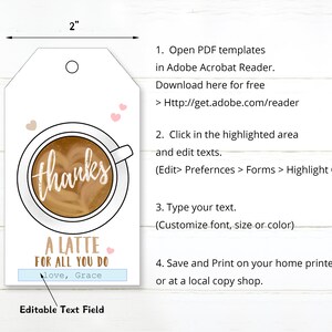 Printable Thanks A Latte Teacher Appreciation Week Coffee Gift Tags ...