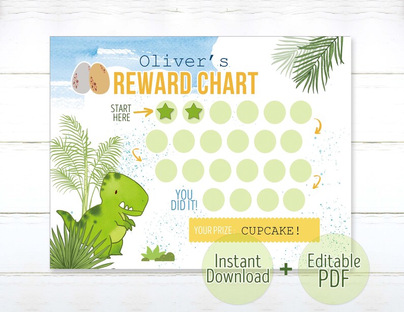 Editable Dinosaur Reward Chart for Kids Printable Fillable PDF - Etsy ...