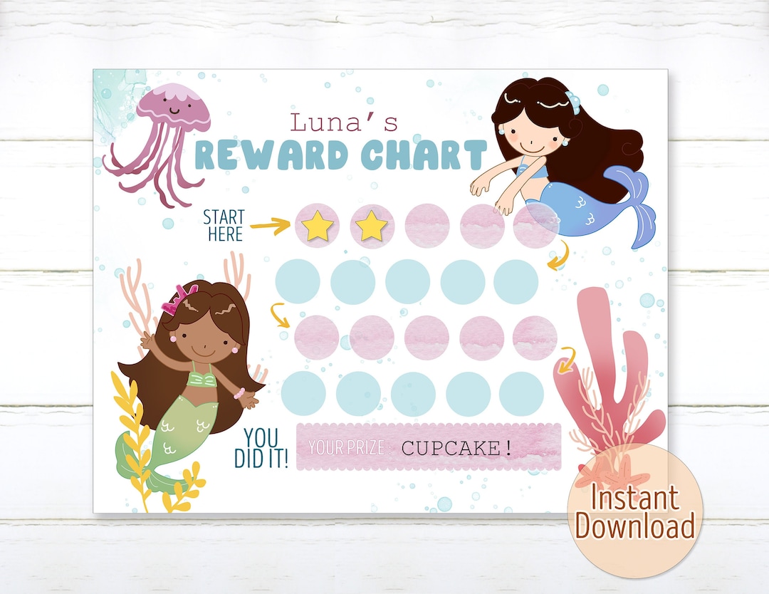 Printable Mermaid Reward Chart for Kids Behavior Chart Girls Toddler ...