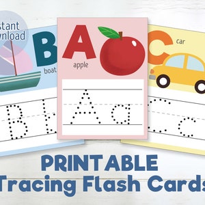 Printable Alphabet Tracing Flash Cards Preschool Homeschool Handwriting ...