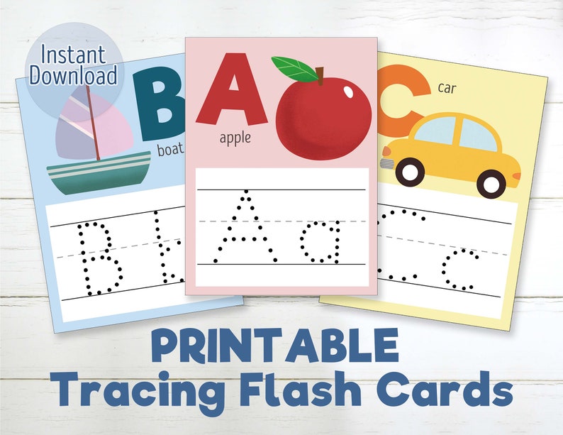 Printable Alphabet Tracing Flash Cards Preschool Homeschool - Etsy