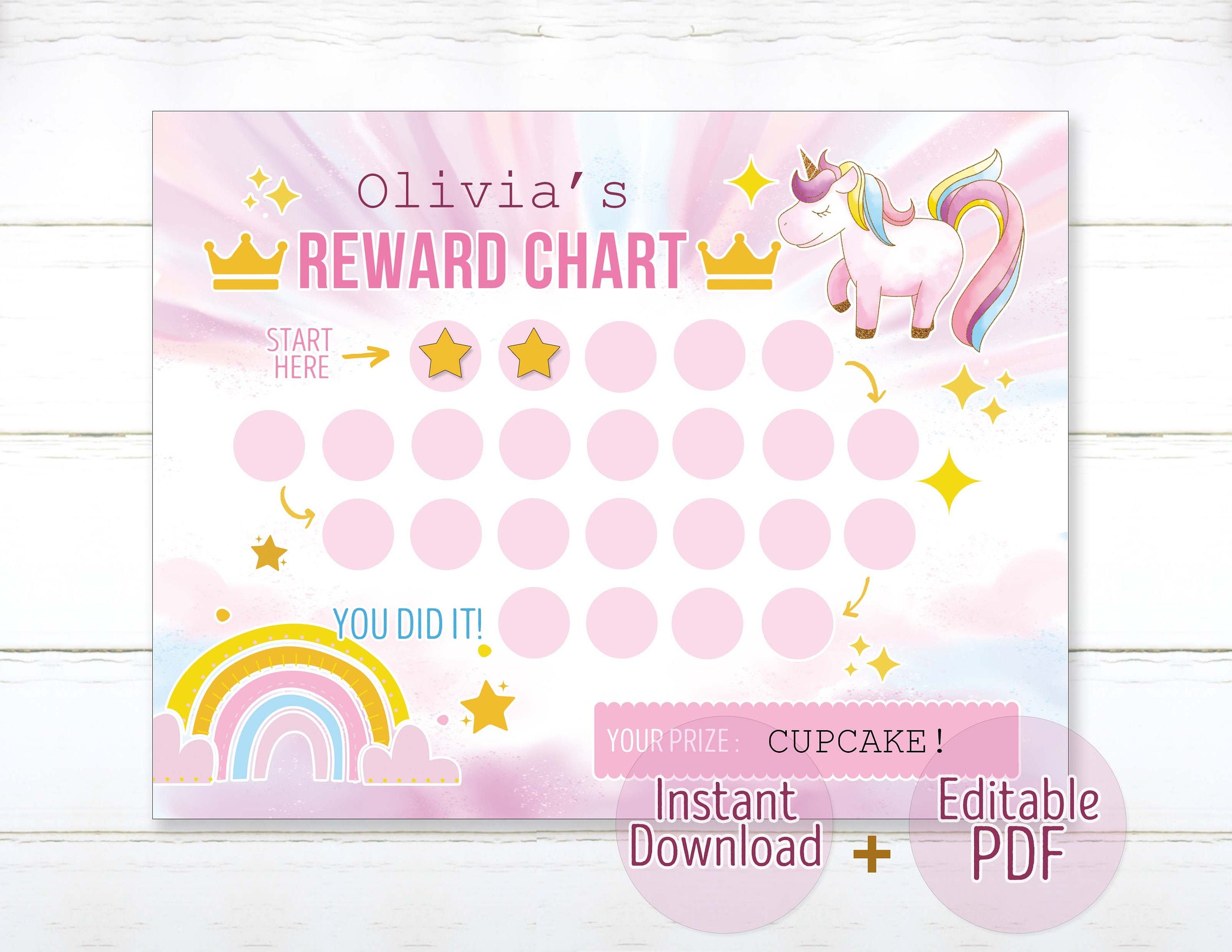 Editable Unicorn Reward Chart For Kids Behavior Chart Toddler | Etsy