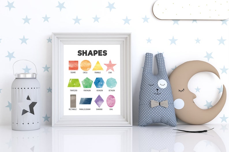 Watercolor Rainbow Shape Chart Geometric Shapes Preschool Poster Home ...
