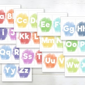 Printable Watercolor Rainbow Alphabet Flash Cards Letter Flashcards ...
